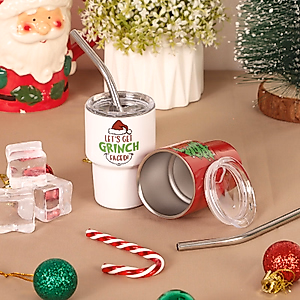 LSBIYUTEFO Mini Shot Glasses with Lids and Straws, 3 oz Cute Christmas Style Stainless Steel Insulated Sublimation Tumbler Cup for Drink Cocktail Bar Beach Party Gift (6 Packs)