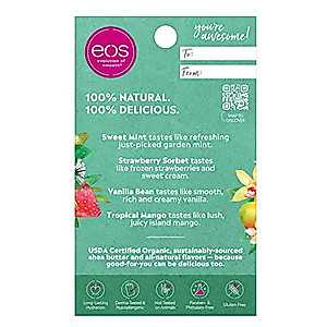 eos 100% Natural & Organic Lip Balm Sticks, Lip Care Variety Pack, Sweet Mint, Strawberry Sorbet, Vanilla Bean, Tropical Mango, 4 Count (Pack of 1)