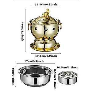 304 Stainless Steel Stockpot Shabu Shabu Hot Pot Set Retro Separation Alcohol Hotpot Chafing Dishes Single Serving Pot with Heatproof Handle, 1L / Copper