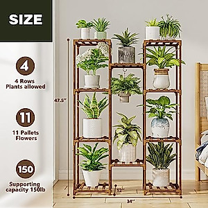 Bamworld Plant Stand Outdoor Indoor Hanging Plant Shelf Tall Large Plant Holder Wood for Living Room Plant Rack Indoor Multiple Plants Patio Balcony Garden