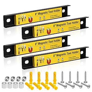 8” Magnetic Tool Holder with Screws, 4 Pack Magnetic Strips Heavy Duty Tool Magnet Bar, Storage Organizer Magnetic Rail Magnetic Tool Bar for Garage Wall Workbench Screwdriver