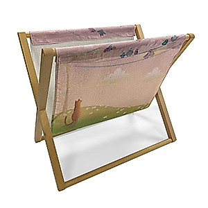 Lunarable Birds Magazine and Book Holder, Cat Looking to Birds Sitting on Electric Wires Fandom Community Art Print Home, Floor Rack Organizer for Office Home and School, 22"x19", Multicolor