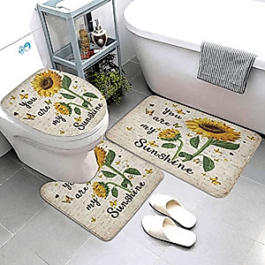 CILPIR Sunflower Shower Curtain Sets with Rugs 4PCS, You are My Sunshine Bathroom Curtains Shower Decor Set with Non-Slip Rug, Toilet Lid Cover and Bath Mat, Shower Curtain Sunflower with 12 Hooks