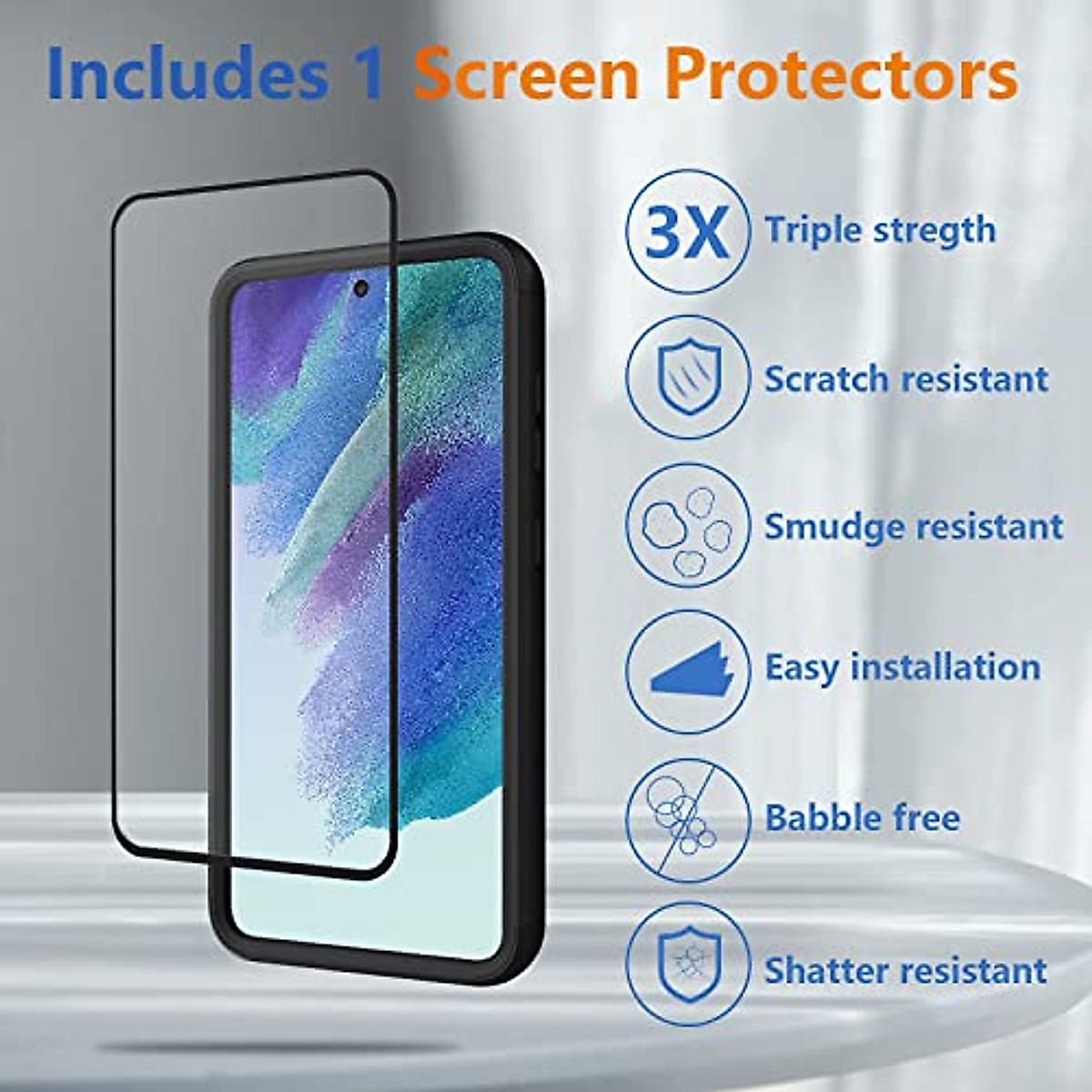THMEIRA Samsung Galaxy S21 FE 5G Case with Camera Slide Cover Tempered Glass Screen Protector, Military Grade Armor Protective Case for Samsung S21 FE 6.4 inch, [Not fit S21] Black