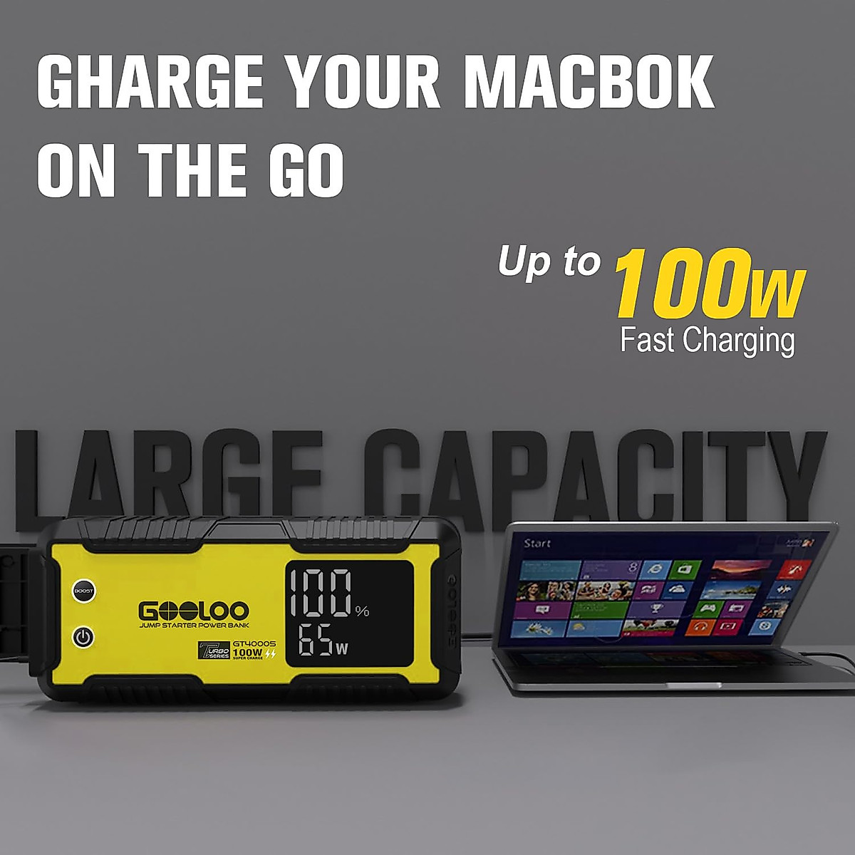 GOOLOO GT4000S Jump Starter 4000A Car Jumper Starter (Up to 10L Diesel 12L Gas Engines), 100W Fast-Charging Lithium Jump Box, SuperSafe Portable Car Battery Charger Power Bank for 12V Vehicles, Yellow