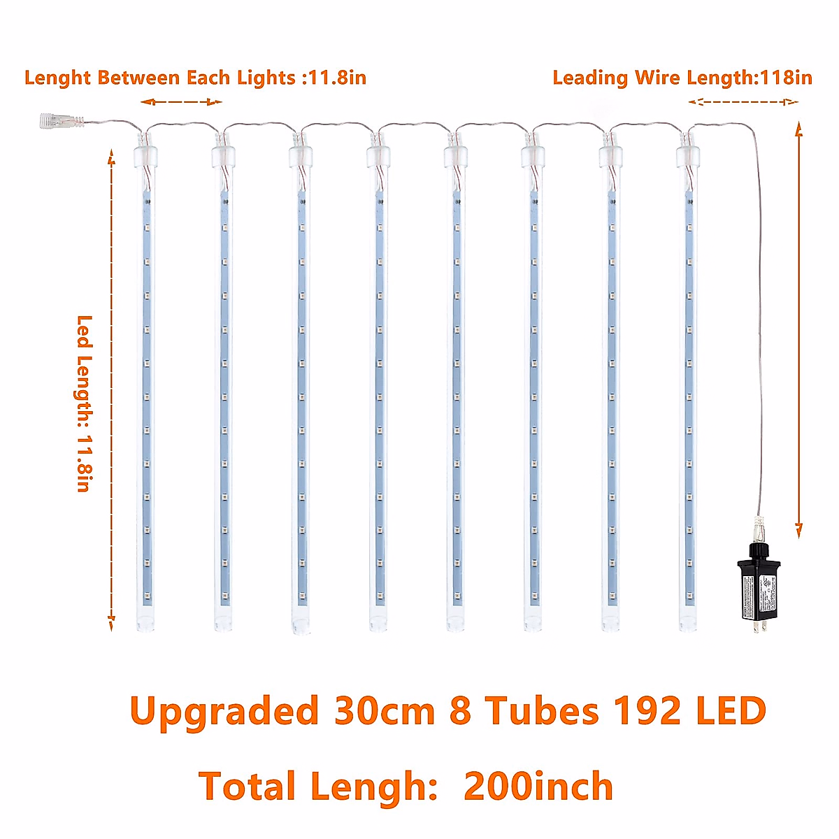 2-Pack Christmas Decorations Lights Outdoor, Total 384LED Meteor Shower Lights Rain Drop Lights 30cm 16 Tubes Indoor Outdoor Snow Cascading String Lights for Xmas Tree Roof Party Garden (Cool White)