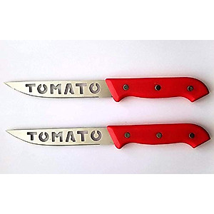 Brandobay Stainless Steel Tomato Slicer Knives Set – 10-inch long including handle – 2-Pack Set of Tomato Cutters – Colors (Blue, Red, Green)