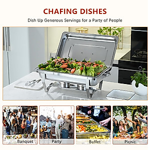 PRIJESSE Chafing Dish Buffet Set Stainless Steel Food Warmer Chafer Complete Set with Water Pan, Chafing Fuel Holder for Party Catering (4 Pack, Full Pan x2 + Half Pan x2)