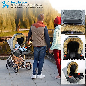 Yinuoday Baby Car Seat Cover with Faux Fur Hem Winter Knitted Stretchy Infant Stroller Cover Carseat Canopy for Boy Girl Indoor Outdoor