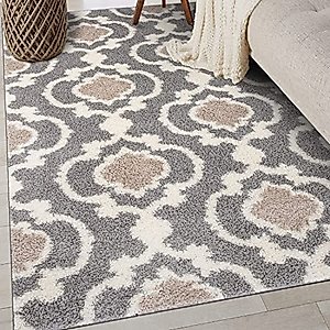 Cozy Moroccan Trellis Gray/Cream 3'3" X 5' Indoor Shag Area Rug