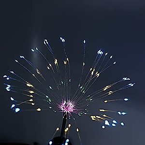 VEDURME Adjustable Solar Powered Garden Firework lights 1 Pack 8 Modes of Remote Control Switching, Used for Terrace Lawn Garden Courtyard Decoration Color LED Landscape Lighting (with Remote Control)