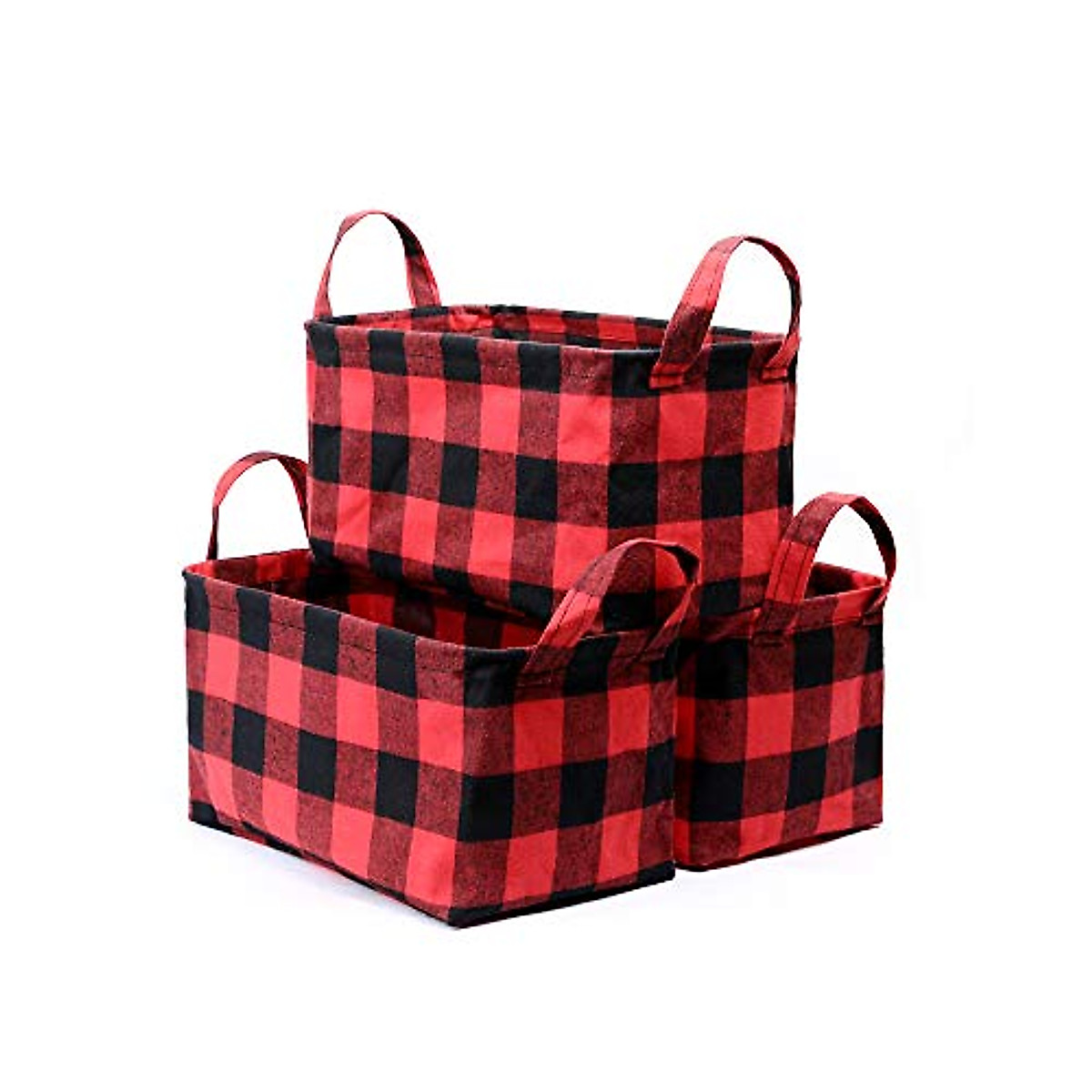 3 Pack Storage Basket Set Buffalo Plaid Shelf Basket Decorative Organizing Baskets for Toys, Clothes, Nursery, Closet, Home, Office, Red Black Grid