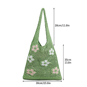 ENBEI Crochet Tote Beach Bag for Women with 6 Flower Pattern, Aesthetic Boho Large Bag, Foldable & Lightweight, Perfect for Beach, Travel, Daily Use & Gift