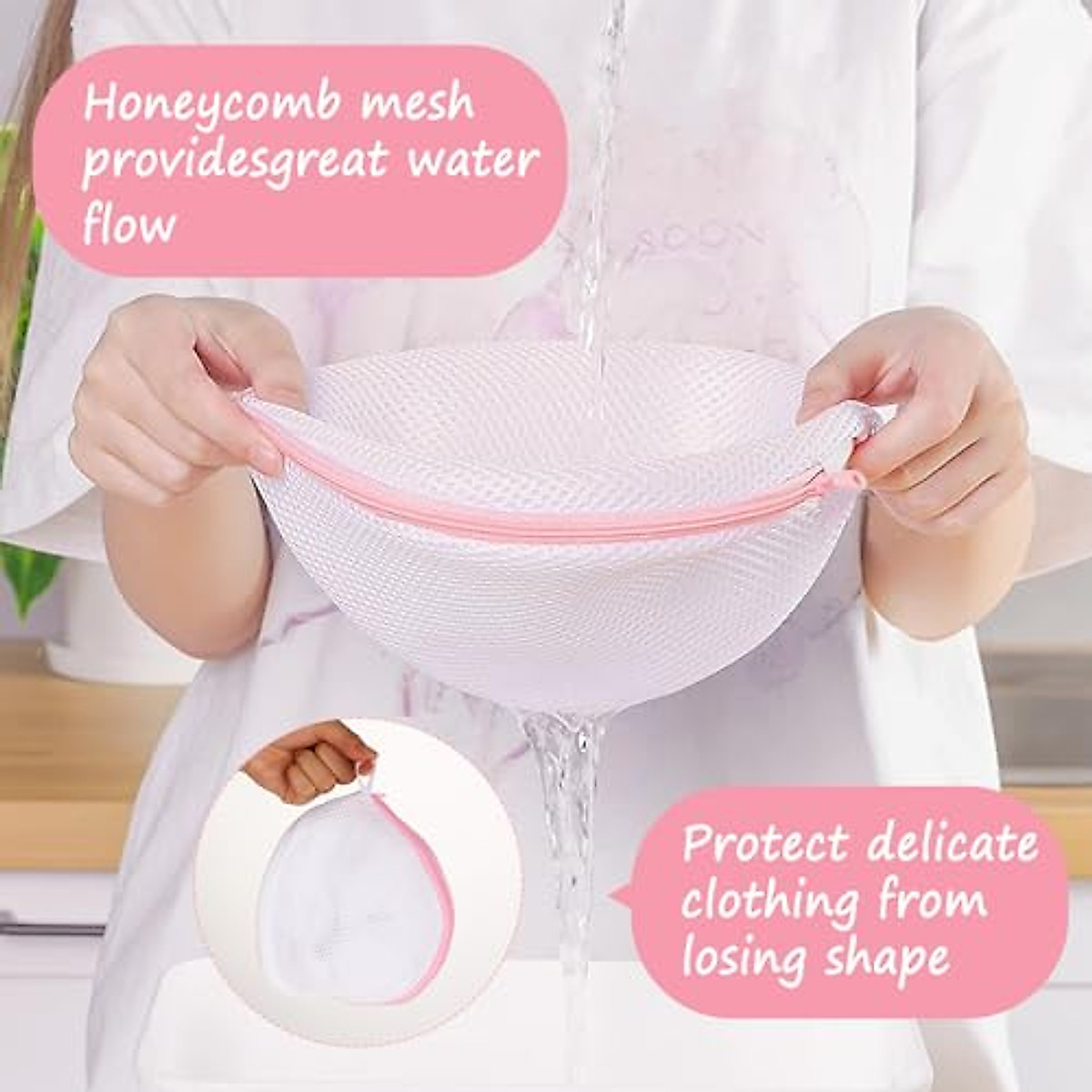 Jeffdad 3 Pack Bra Washing Bag For Laundry, Mesh Wash Bag For Bras with Zipper, Women Lingerie Bags Wash For Washing Delicates(Pink Green Grey)