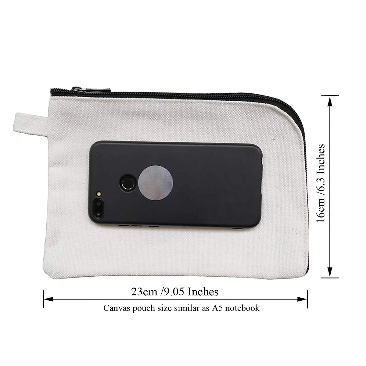 Enyuwlcm 16oz Canvas Zipper Bag Small Makeup Pouch Flat Pencil Pouch 2 Pack Black and White