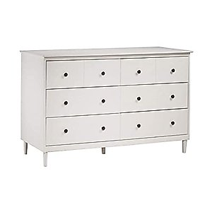 Walker Edison Wood Dresser Bedroom Storage Drawer Organizer Closet Hallway, 6 Drawer, White