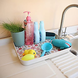 Finorder Serving Trays, Bamboo Fiber Tray with Handles, 16" x 12" Decorative Tray Great for Eating, Tea, Bar, Breakfast or Any Food Tray, Red Flower Prints