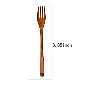 8 Pcs Wooden 9 inch Japanese Spoon Fork Set Including Wooden Spoons and Wooden Forks Japanese Wooden Utensil Set Reusable Handmade Natural Wood Flatware Set for Cooking Stirring Eating
