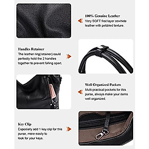 Over Earth Genuine Leather Handbags for Women Hobo Shoulder Bag Ladies Leather Tote Bag(O172E Black)