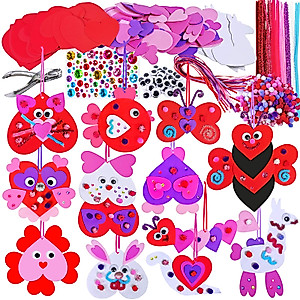 Winlyn 24 Sets Valentine's Day Craft Kits Foam Hearts to Animal Shape Ornaments Sets DIY Heart Dog Cat Owl Fish Butterfly Bee llama Bunny Decorations for Kids Valentine Spring Party Art Activity