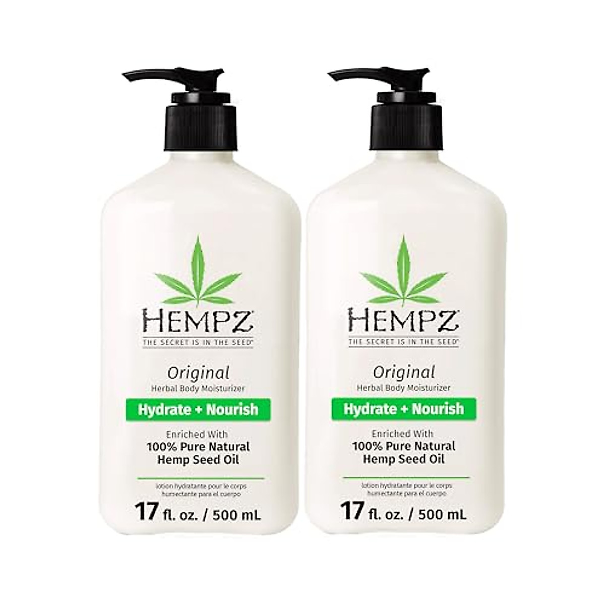 Hempz Original, Natural Hemp Seed Oil Body Moisturizer with Shea Butter & Ginseng, Pure Herbal Skin Lotion for Dryness, Nourishing Vegan Cream, Floral and Banana, 17 Fl Oz, 2 Pack