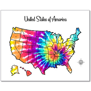 Scratch Off United States Travel Map - Vibrant Tie Dye 50 Destinations Journey Tracker - Large 16x23 Inches Exploration Poster - USA Adventure Wall Art - Ideal Gift for Travelers and Vacationers