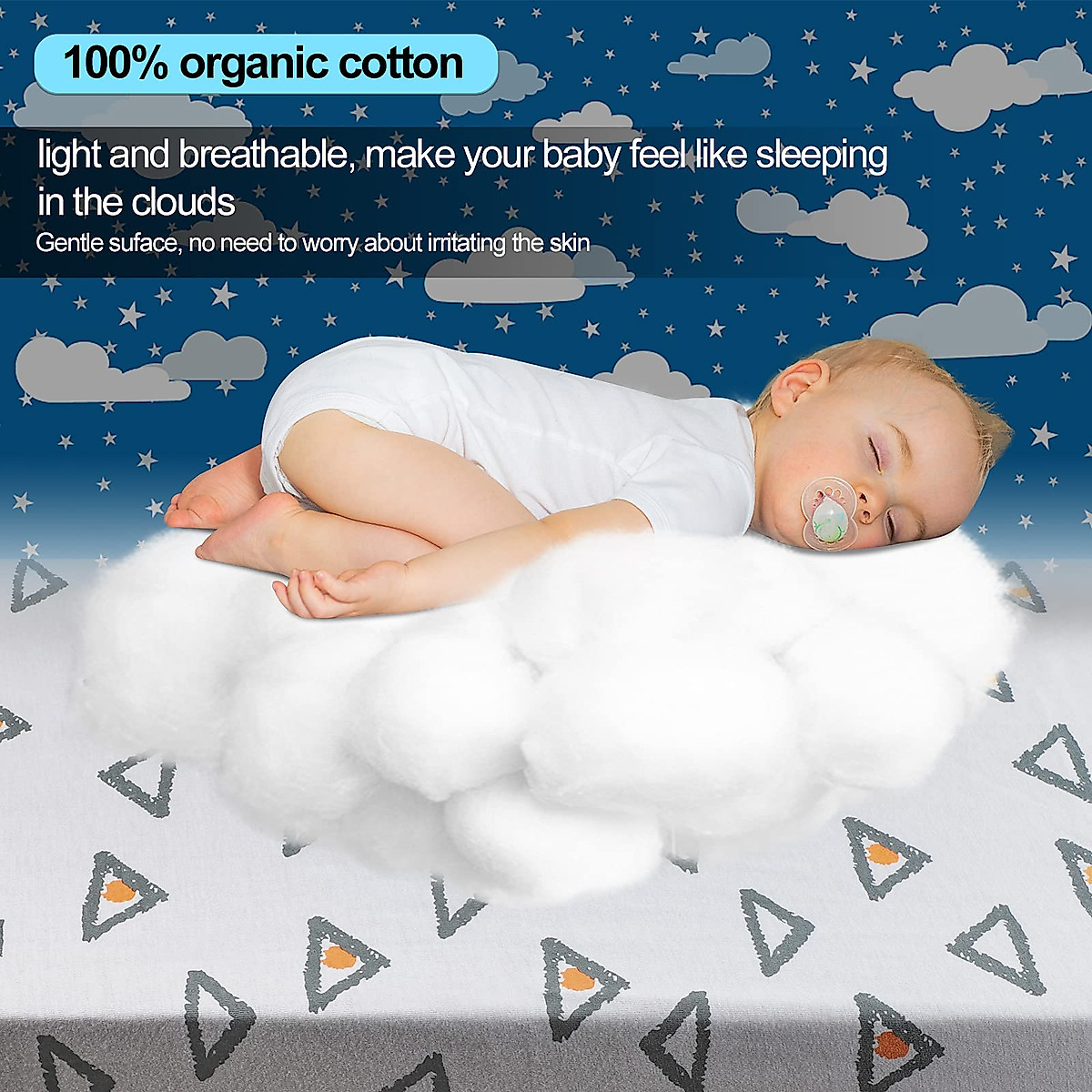 MOEMOE BABY Bassinet Sheets, 3 Pack Fitted Bassinet Sheets for Baby Boys and Girls, 100% Cotton Bassinet Cover for Oval, Hourglass & Rectangle Mattress