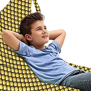 Ambesonne Abstract Art Lounger Chair Bag, Retro Drop Shaped Geometric Circles Vintage Symmetric Rows Pattern, High Capacity Storage with Handle Container, Lounger Size, Pale Earth Yellow