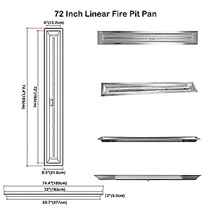 Stanbroil Stainless Steel Linear Trough Drop-in Fire Pit Pan and Burner 72 x 6-Inch