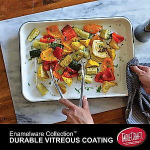 Tablecraft Enamelware Collection Black Rim Solid White Enamel Baking Cookie Sheet Jelly Roll Pan, Home Kitchen & Restaurant, Porcelain Over Steel, Classic, Vintage, Retro Style, 16x11.5x1.5, Set of 6