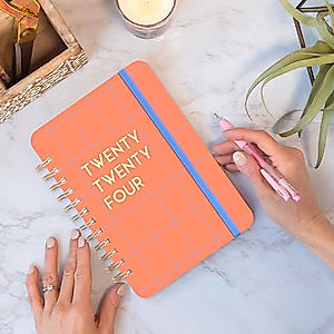 Orange Circle Studio Do It All 2024 Weekly Planner, 17-Month Wire-O Bound Calendar Book with Dotted Grid Week-Per-Spread View & To-Do Lists, Appointment, Budget & Goal Tracker for School/Work, Coral