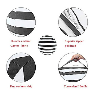 2 Packs Stuffed Animal Storage Beanbag Cover 24" Bean Bag Storage for Kids Girs Boys Room Toys Organizer Heavy-duty Zipper Bean Bag Chair Covers Only Grey Blue White Stripes Cotton Canvas