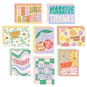S&O Thank You Cards with Envelopes - Blank Thank You Cards for Handwritten Messages - Thank You Notes with Envelopes Set of 24 - Assorted Thank You Cards for Teachers with Color Envelopes to Mix & Match