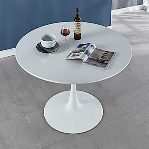 Modern Round Dining Table, Tulip Table for 4-6 Persons, Mid-Century Leisure Table for Kitchen Living Room (White, 42")