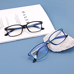 EASY READ 2 Pairs Sporty Style Reading Glasses for Men，Rectangular TR90 Blue Light Blocking Readers with Spring Hinge(Magnification 1.50,Black/Blue)