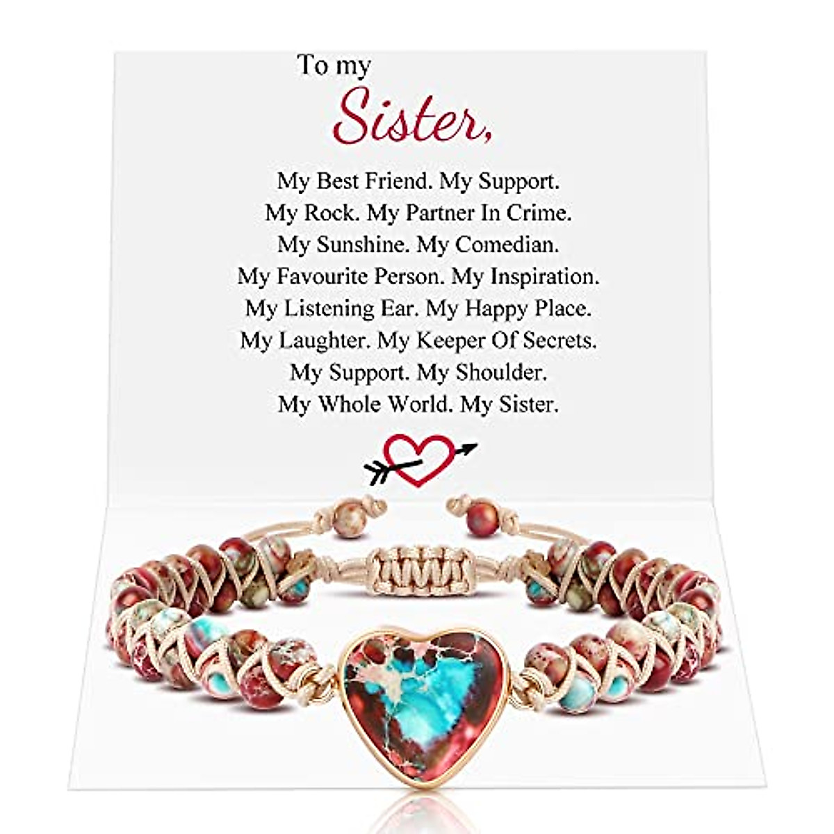 Sisters Gifts from Sister Jasper Heart Bracelet for Sisters Unique Sister Birthday Gift Ideas Christmas Friendship Gifts for Sisters from Sisters Handmade Beaded Bracelets Sister Gifts for Women