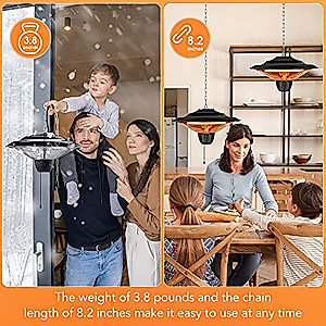 Hanging Patio Heater, 1500W Electric Hanging Patio Heater for Outdoors/Indoors, 3s Fast Heating, Quiet & IP34 Waterproof, Tip-Over Shut Off, Ceiling Heater for Home Use/Balcony/Patio/Courtyard, Black