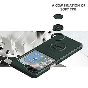 Hongxinyu for Samsung Galaxy Z Flip5 5G 2023 Case,Slim Liquid Silicone Couple Ring Kickstand Soft Anti-Scratch Microfiber Lining Protection Bumper Case for Galaxy Z Flip5 (Army Green)