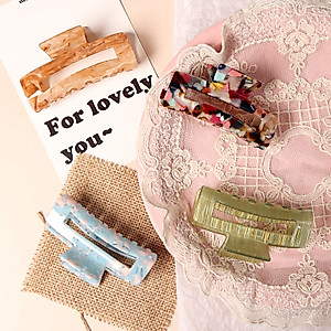 Magicsky 4PCS Hair Claw Clips, Acrylic Banana Barrettes, Celluloid French Butterfly Jaw, Tortoise Grip Pin-Leopard print Stylish Accessories for Women Girls, Long Motley