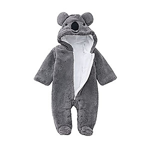 pureborn Newborn Baby Boys Fleece Footed Jumpsuit Hooded Snowsuit Pramsuit Winter Cartoon Romper Gray Koala 0-3 Months