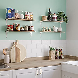 Wallniture Arras Floating Shelves for Wall Storage, Bookshelf for Living Room, Bedroom Shelves, 24" Bathroom Shelf, Kitchen Organization, Burnt White Brackets, Set of 4