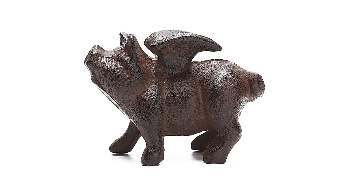 BRASSTAR Cast Iron Flying Pig Statue for Home Garden Decor