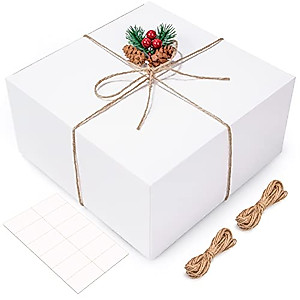 HLWDFLZ White Gift Boxes 12 Pack 8x8x4 Inches Paper Box, Gift Boxes with Lids, Wedding Present Box, Bridesmaid Proposal Box, Birthday Party Favor Box, Christmas Box with 66ft Twine and 12 clear stickers