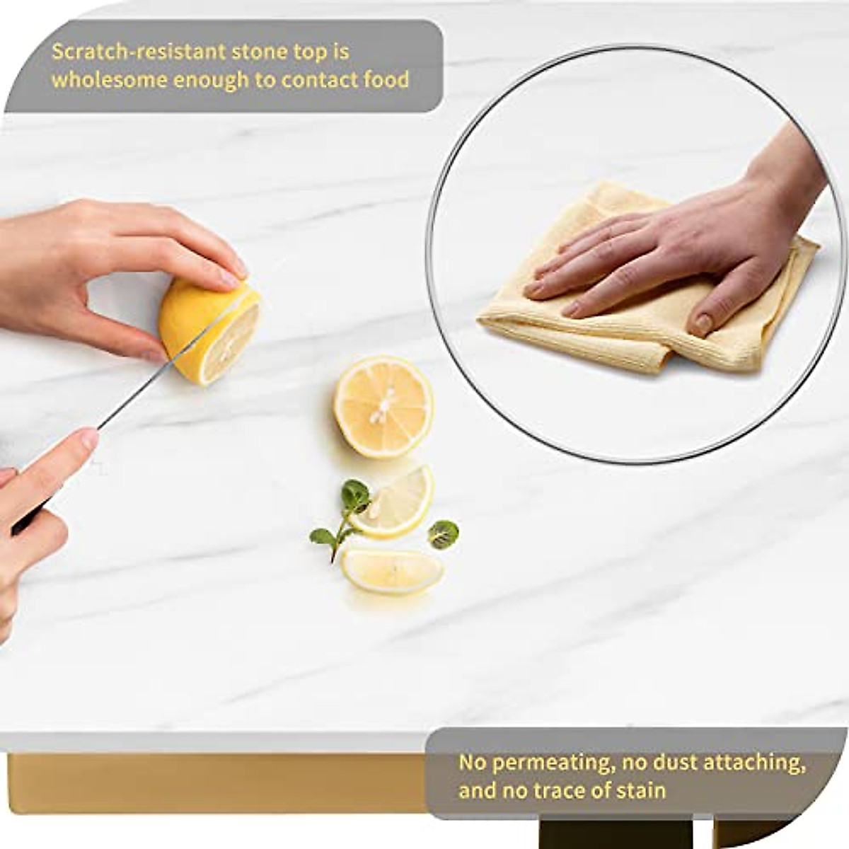 HERNEST 62 Inch Marble Dining Table for 6-8, Modern Heavy Duty Dining Room Table with White Sintered Stone Tabletop Gold X-Bracket and Carbon Steel Pedestal, Rectangular Kitchen Table for Living Room