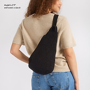 The Sak Geo Sling Backpack in Crochet, Single Sling Shoulder Strap, Black