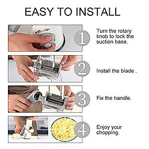 Ourokhome Rotary Cheese Grater Shredder - 3 Drum Blades Manual Speed Round Food Slicer Nut Grinder with Strong Suction Base for Cheese, Vegetable, Walnut, Chocolate, Potato, Carrot, White Gray