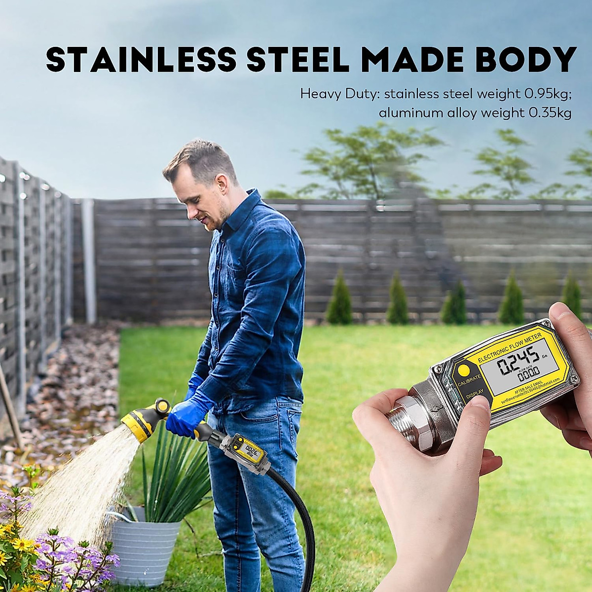 CGOLDENWALL 1” Turbine Fuel Meter, Stainless Steel Water Meter with 1-inch NPT Adapters, Gallon Liquid Flowmeter, Digital Inline Flow Meter for Liquids, Required Flow Rate 2.5-26GPM