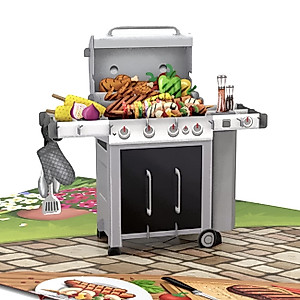 Liif BBQ Grill 3D Greeting Fathers Day Card, Pop Up Fathers Day Card, Birthday Card For DAD, Men, Husband, Brother, Boss, Friendship | With Message Note | Size 8 x 6 Inch