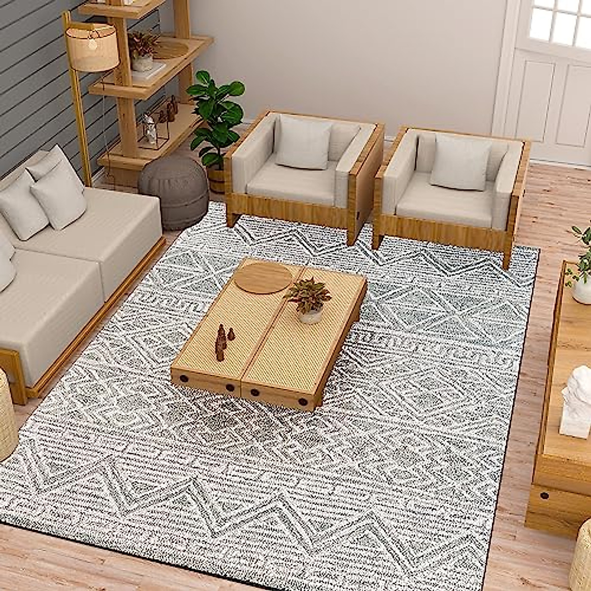 Handicrafts Home Wool Rug - 8x10 feet Handmade Area Rug - Premium Hand-Tufted Wool Boho Area Rug - Modern Decorative Rug for Office, Home, Hallway - Made in India - Still River Grey