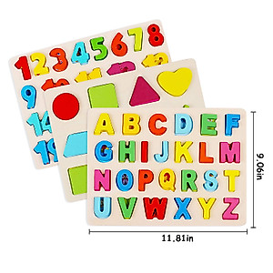 Wooden Puzzles for Toddlers - Wood Alphabet Number Shape Learning Puzzle for Kids Ages 2 3 4 5 - Boys Girls Preschool Educational Toys Gift